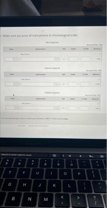 Solved PART 3: Post to the Ledger Post the transactions to | Chegg.com