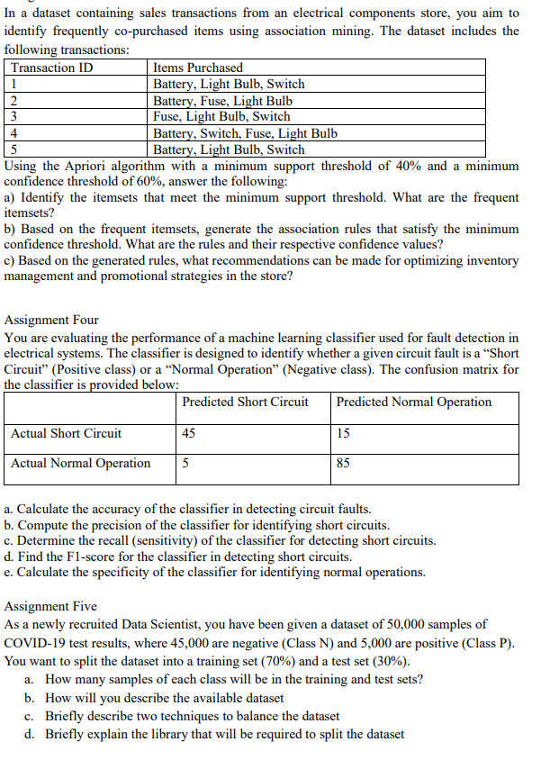 Solved In a dataset containing sales transactions from an | Chegg.com