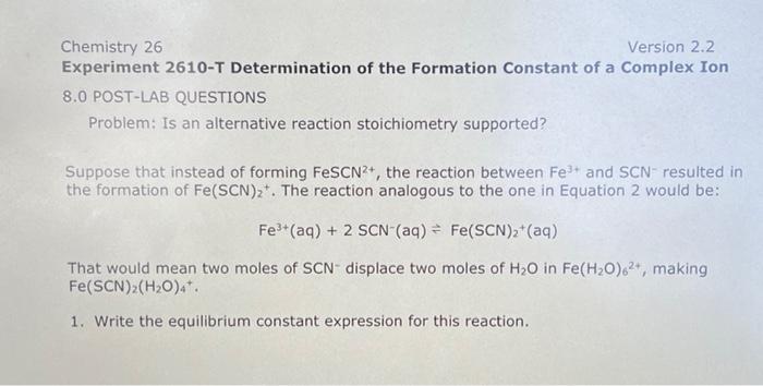 Solved Chemistry 26 Version 2.2 Experiment 2610-T | Chegg.com