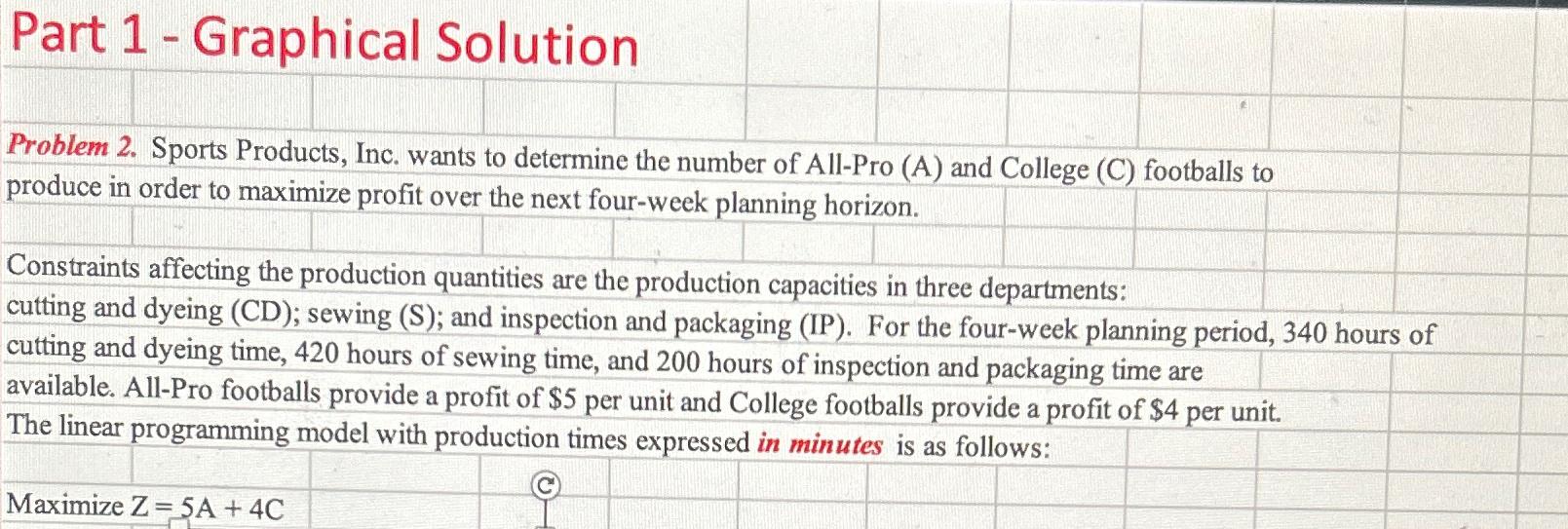 Solved Part 1 - ﻿Graphical SolutionProblem 2. ﻿Sports | Chegg.com