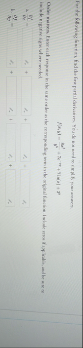 Solved For the following function, find the first partial | Chegg.com
