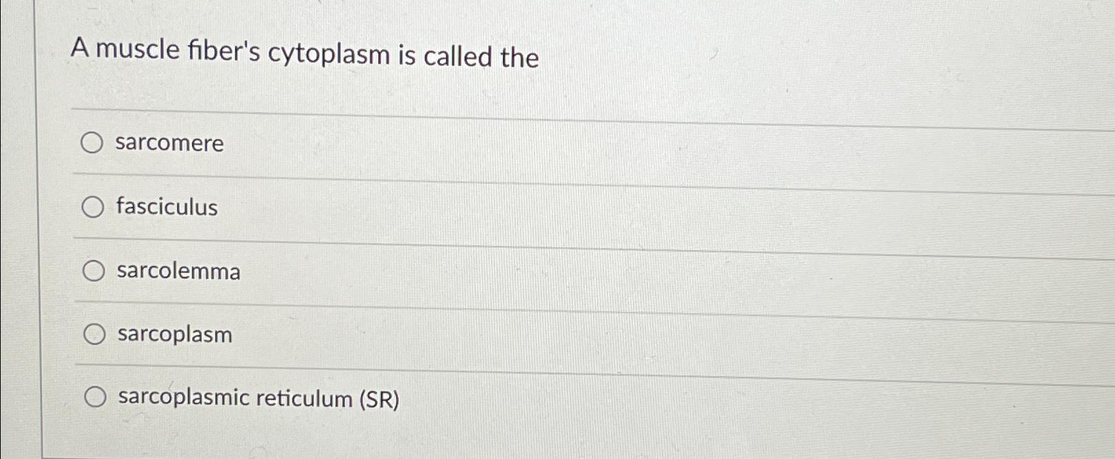 Solved A muscle fiber's cytoplasm is called | Chegg.com