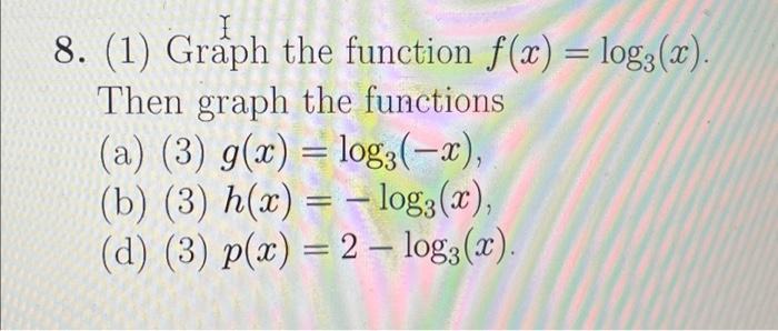 8. (1) Graph the function f(x)=log3(x). Then graph | Chegg.com