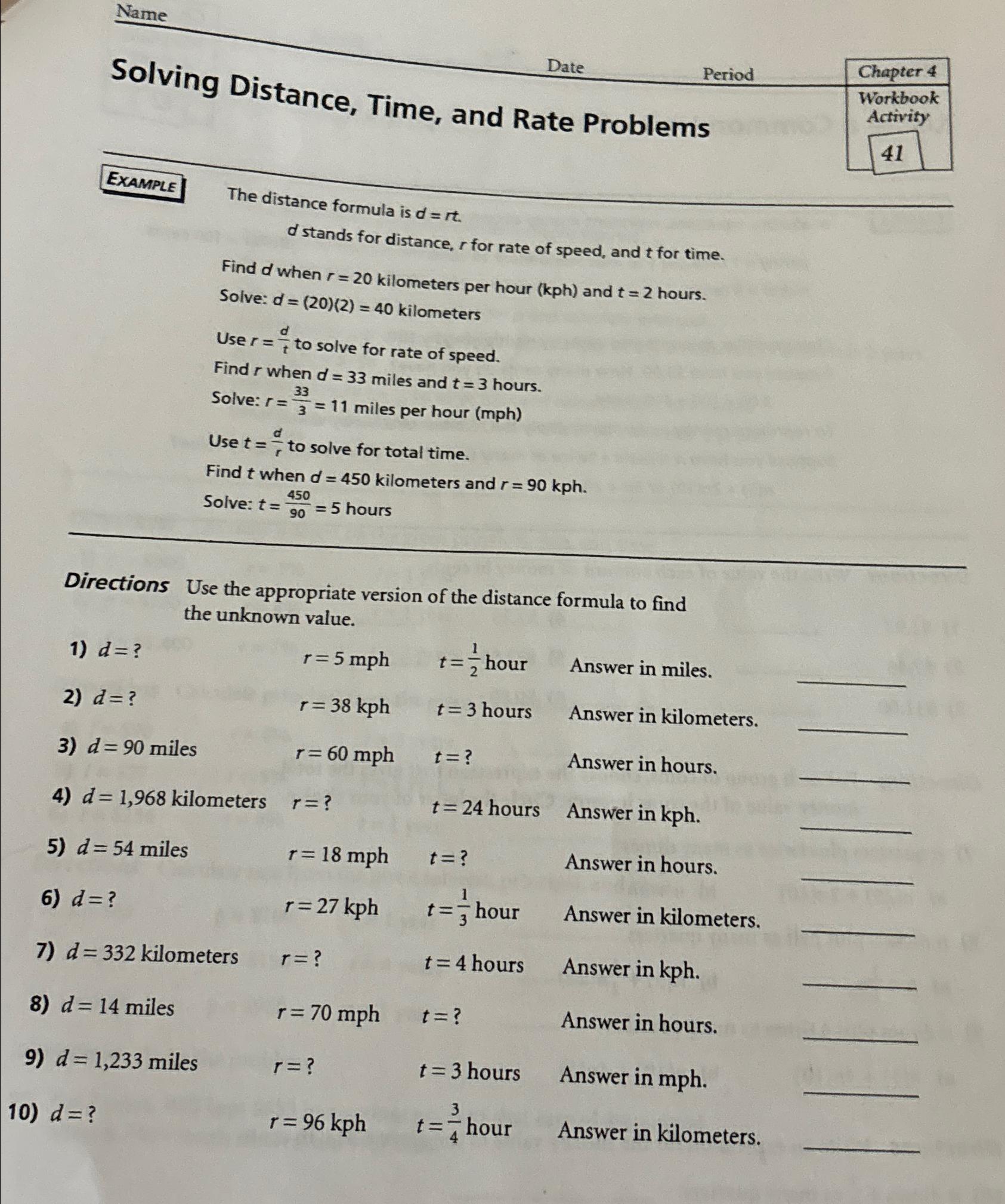 Solved NameChapter 4WorkbookActivity41EXAMPLEThe distance | Chegg.com