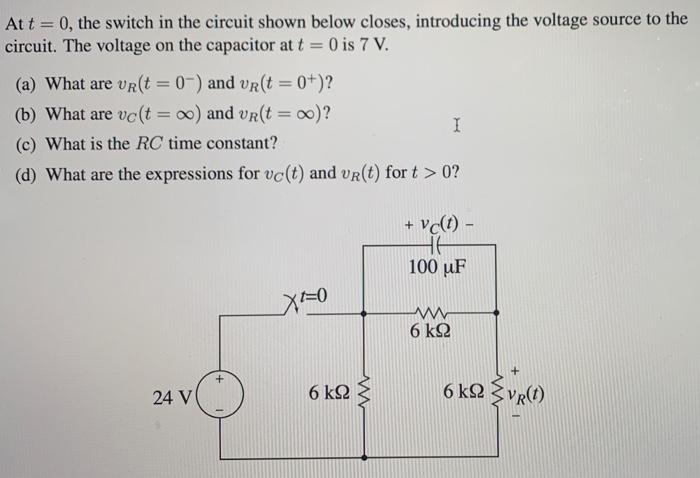Solved Att = 0, the switch in the circuit shown below | Chegg.com