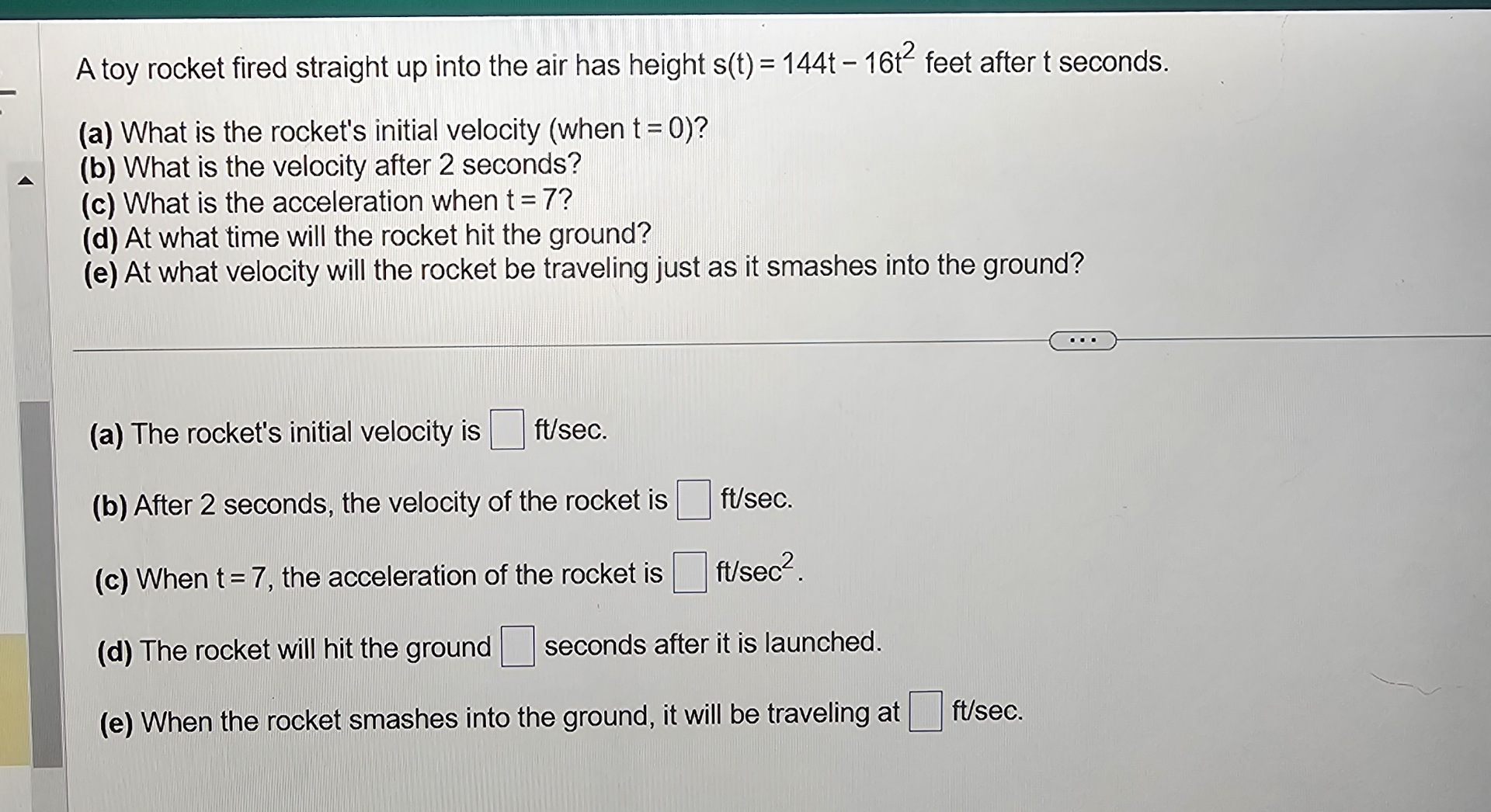 Solved A toy rocket fired straight up into the air has | Chegg.com