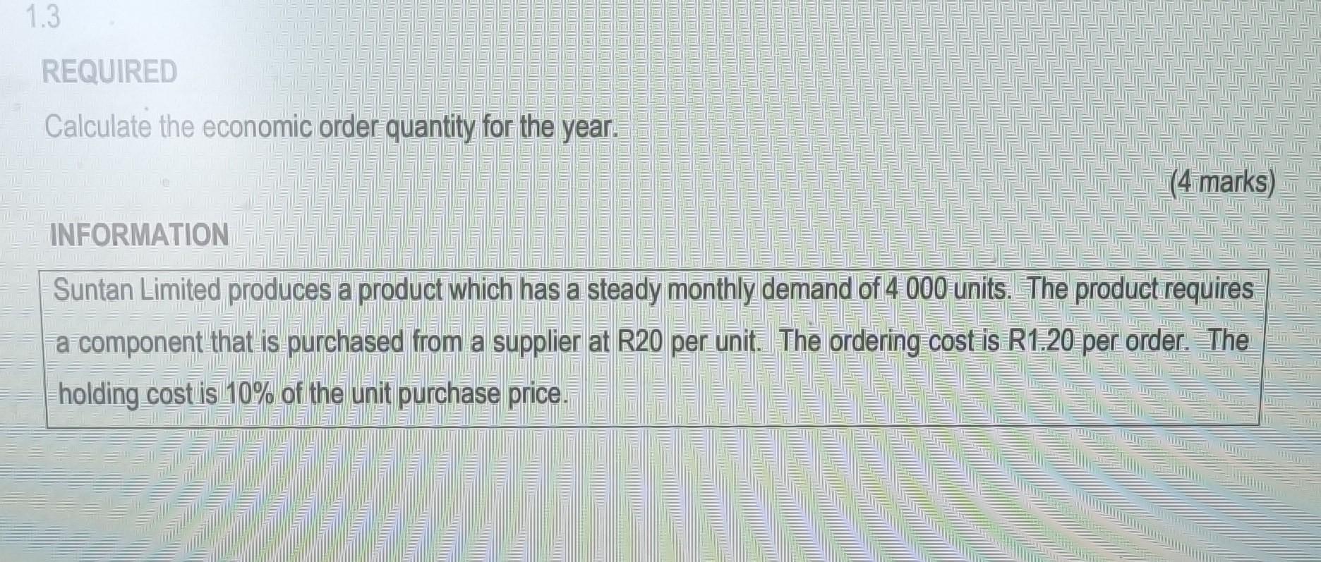 Solved Calculate the economic order quantity for the year. | Chegg.com