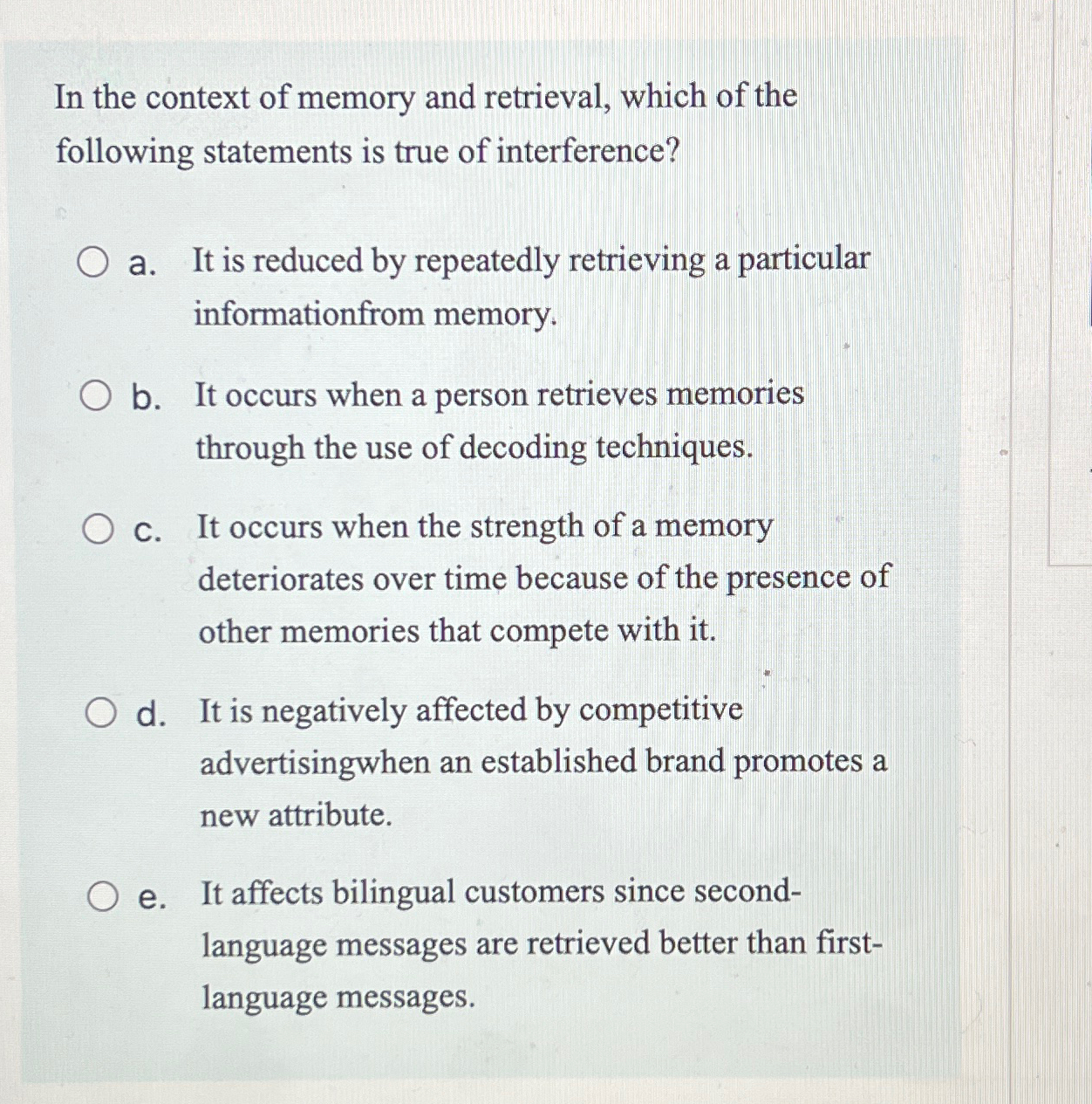 Solved In the context of memory and retrieval, which of the | Chegg.com