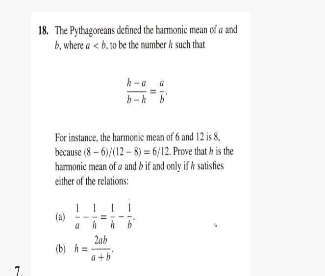 Solved 18. The Pythagoreans defined the harmonic mean of a | Chegg.com