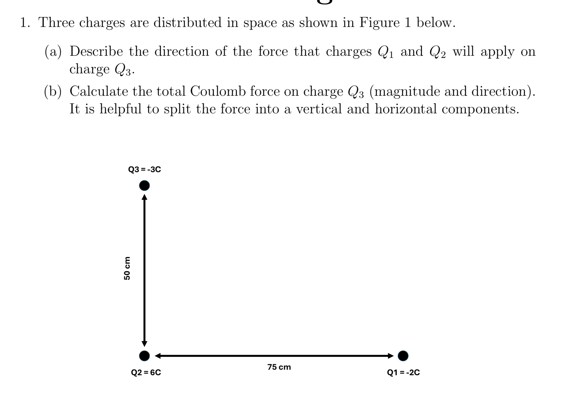 Solved Three charges are distributed in space as shown in | Chegg.com