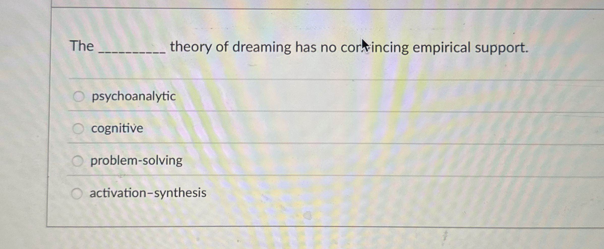 Solved The ﻿theory of dreaming has no cortincing empirical | Chegg.com