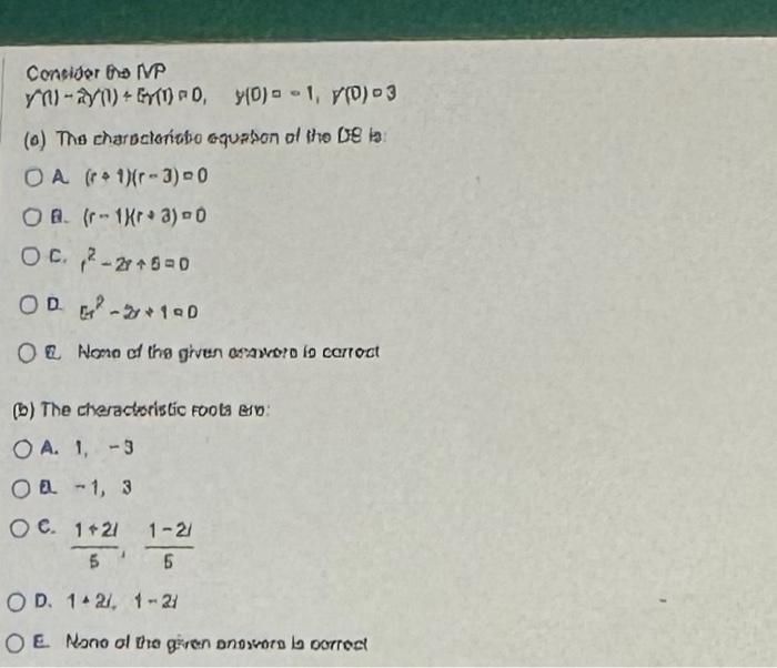 Solved (c) Tho generel solusion of the DE to: A. C1e1+C2e−π | Chegg.com