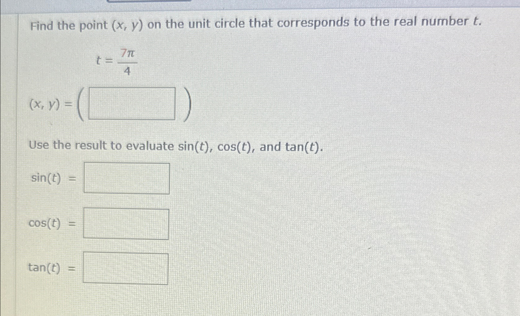 Solved Find the point (x,y) ﻿on the unit circle that | Chegg.com