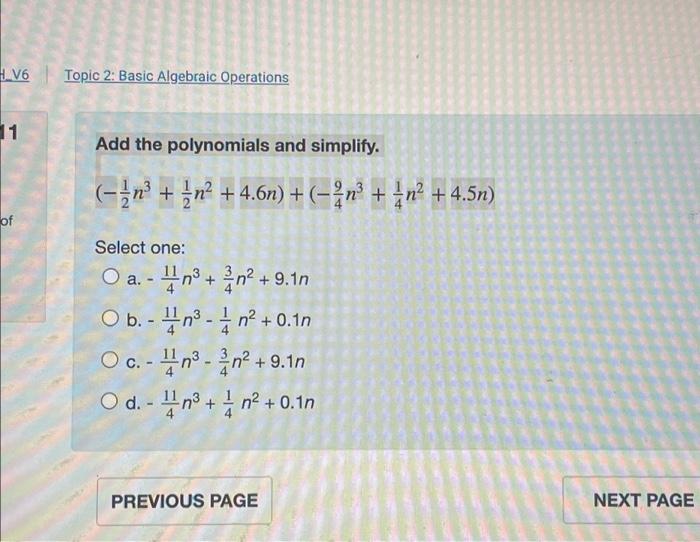 Solved H_V6 11 of Topic 2: Basic Algebraic Operations Add | Chegg.com