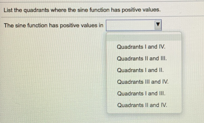 Solved List the quadrants where the sine function has | Chegg.com