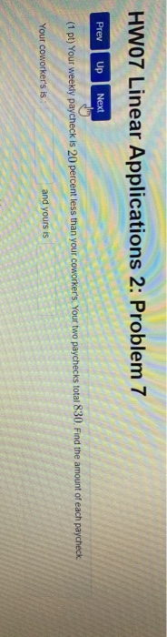 Solved HW07 Linear Applications 2: Problem 7 Prev Up Next (1 | Chegg.com