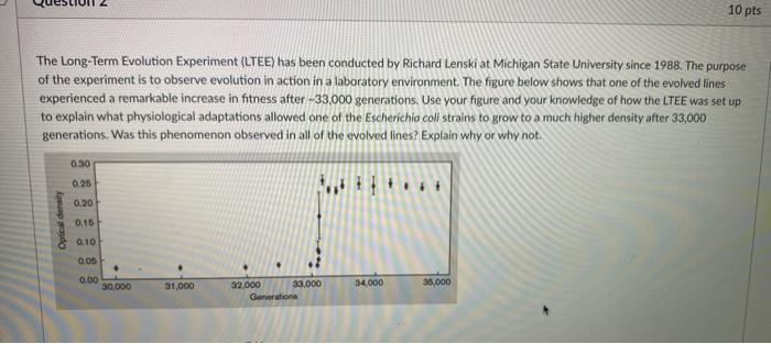 10 pts The Long-Term Evolution Experiment (LTEE) has | Chegg.com