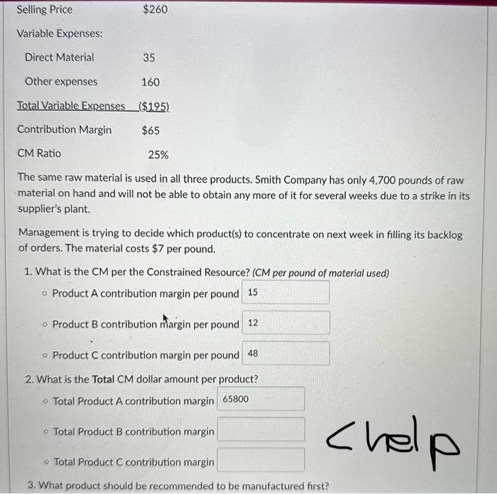 Solved Contribution Margin per Constrained Resource Smith | Chegg.com