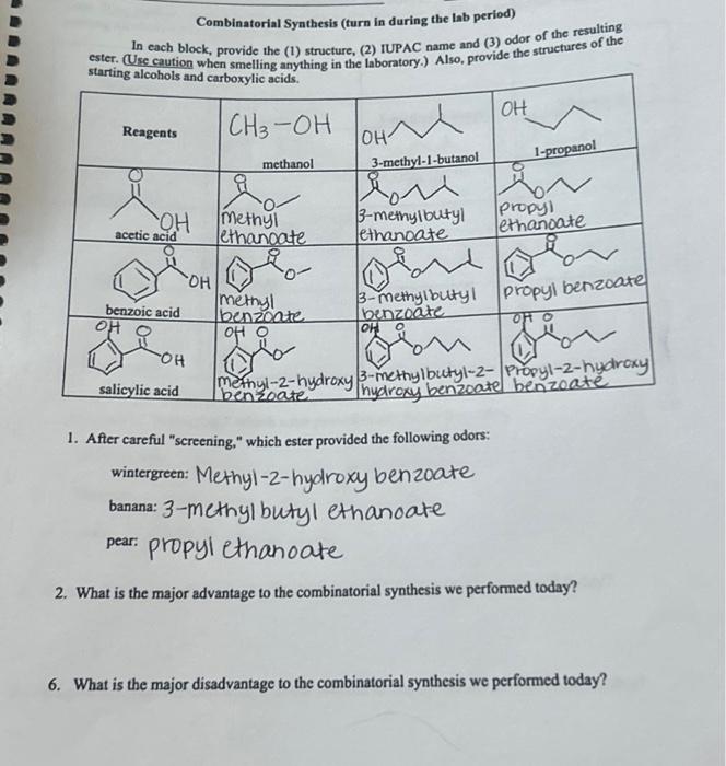 Solved 2. What is the major advantage to the combinatorial | Chegg.com