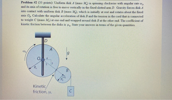 Solved Problem #2 (33 points): Uniform disk A (mass M) is | Chegg.com