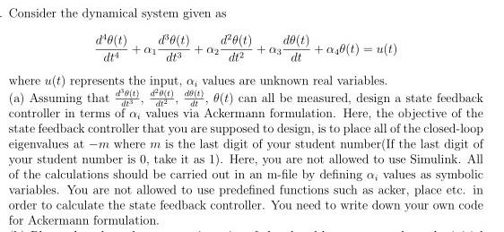 Solved Consider the dynamical system given as | Chegg.com