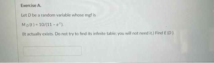 Solved Let D be a random variable whose mgf is | Chegg.com