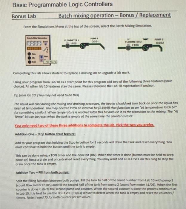 Solved Basic Programmable Logic Controllers Bonus Lab Batch | Chegg.com