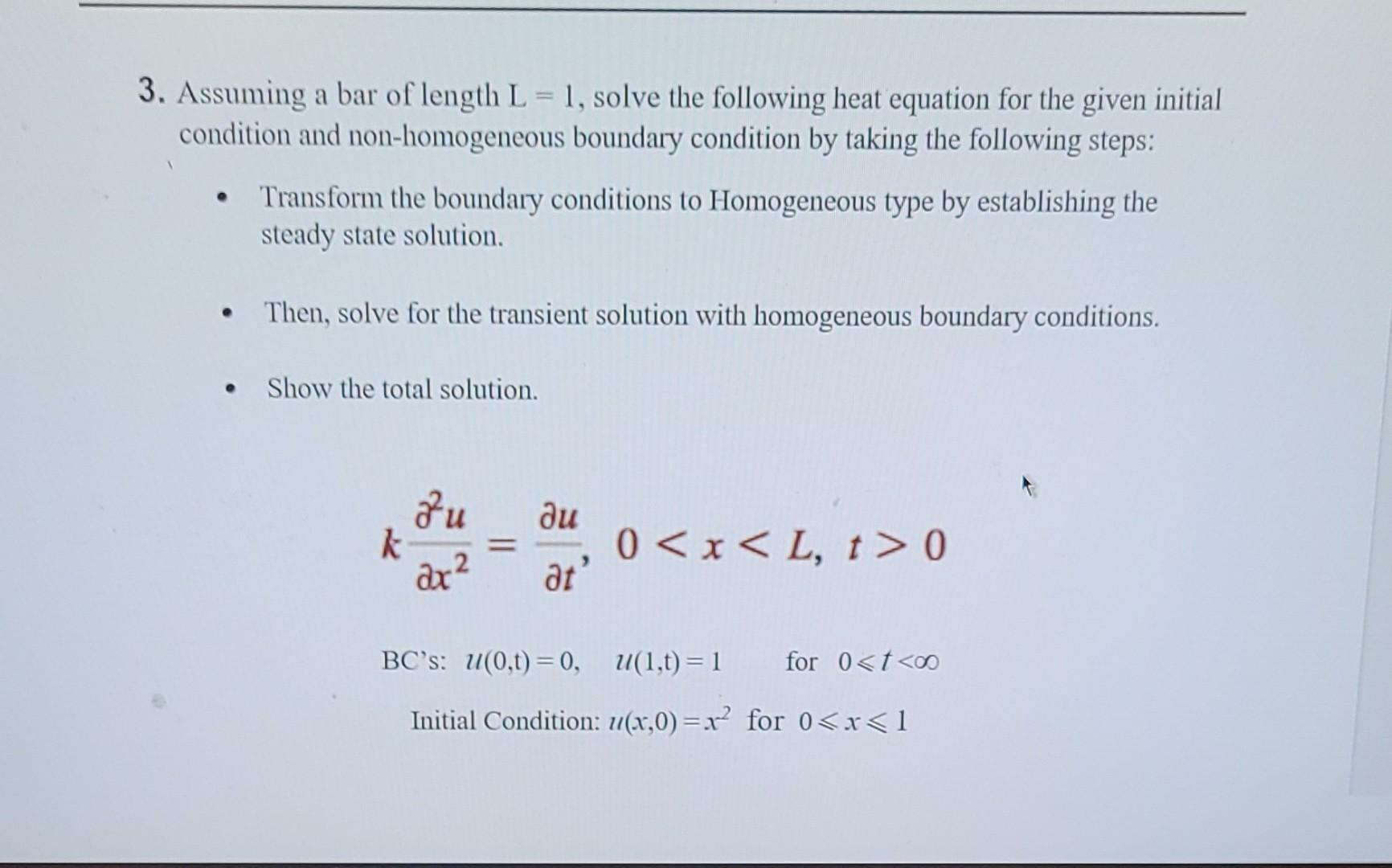 Solved 3. Assuming a bar of length L=1, solve the following | Chegg.com