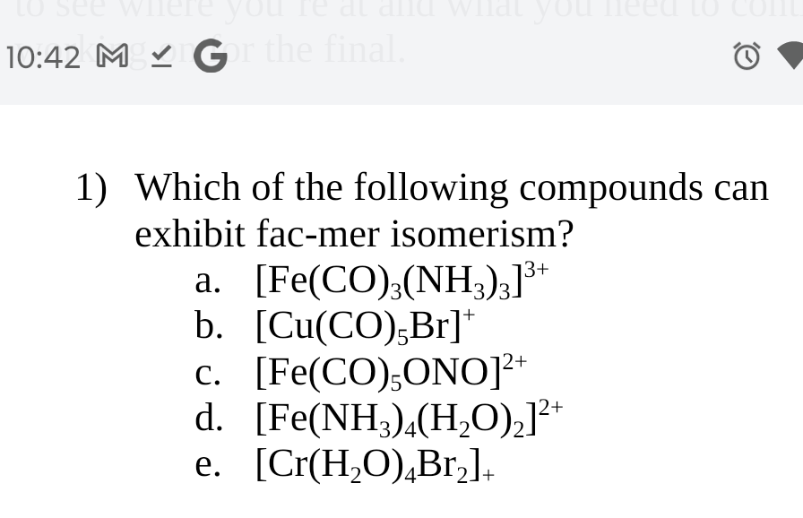 Solved [fe Nh3 2 H2o 4]cl2 And