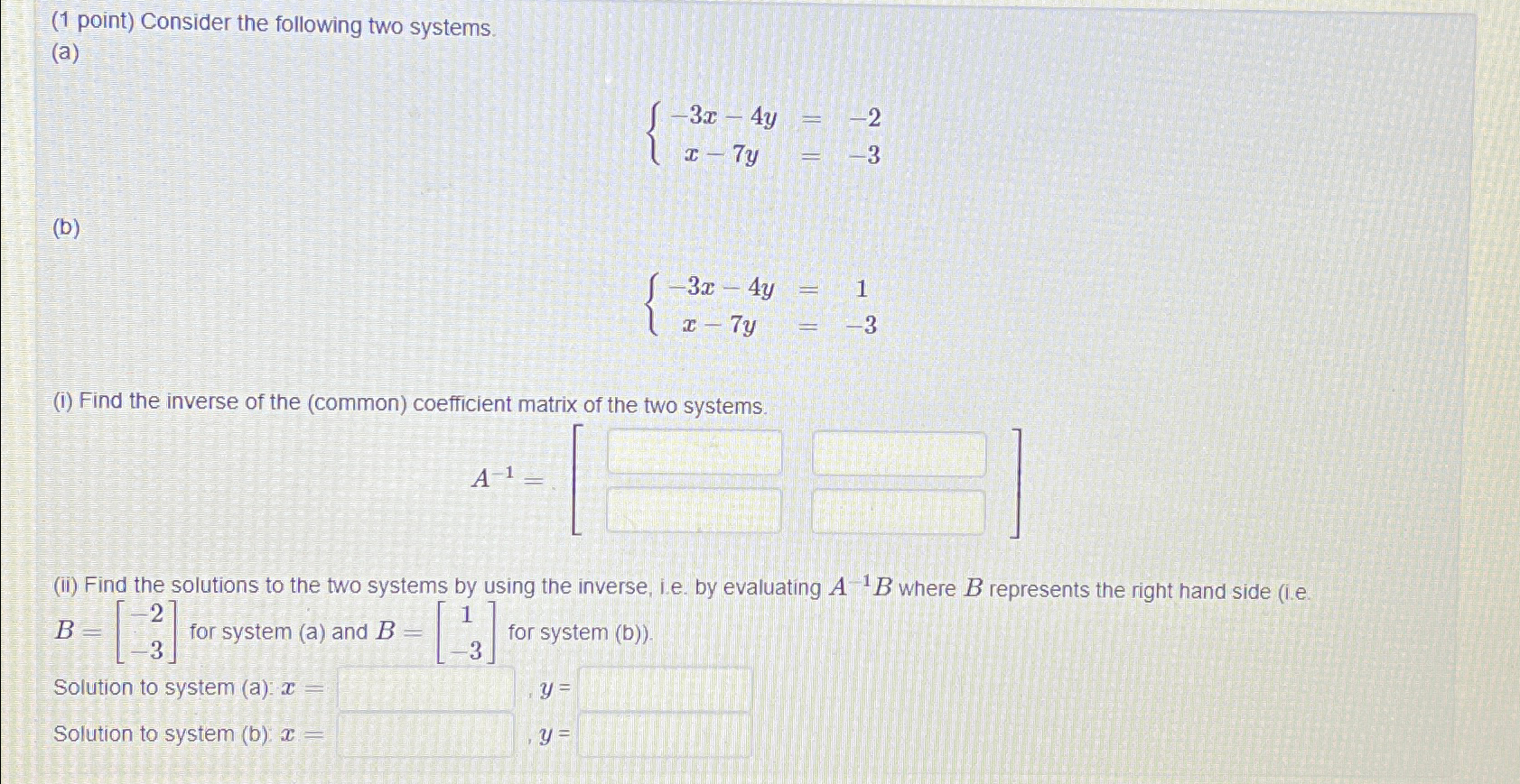 Solved (1 ﻿point) ﻿Consider the following two | Chegg.com