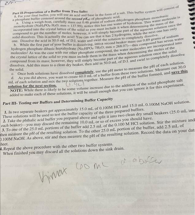 Part If-Preparation of a Buffer from Two Salts: 1. | Chegg.com