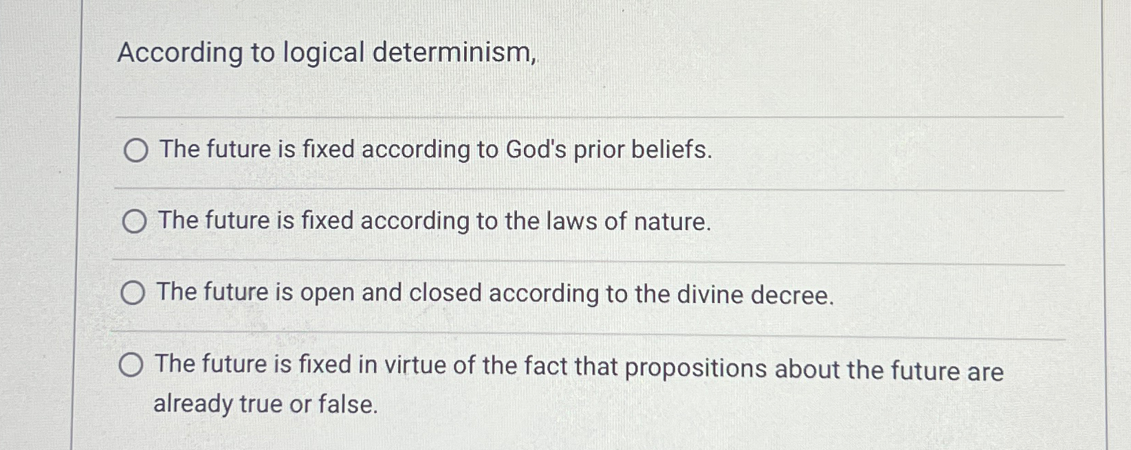 Solved According to logical determinism,The future is fixed | Chegg.com