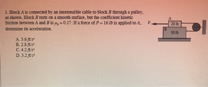 Solved А 1. Block A is connected by an inextensible cable to | Chegg.com