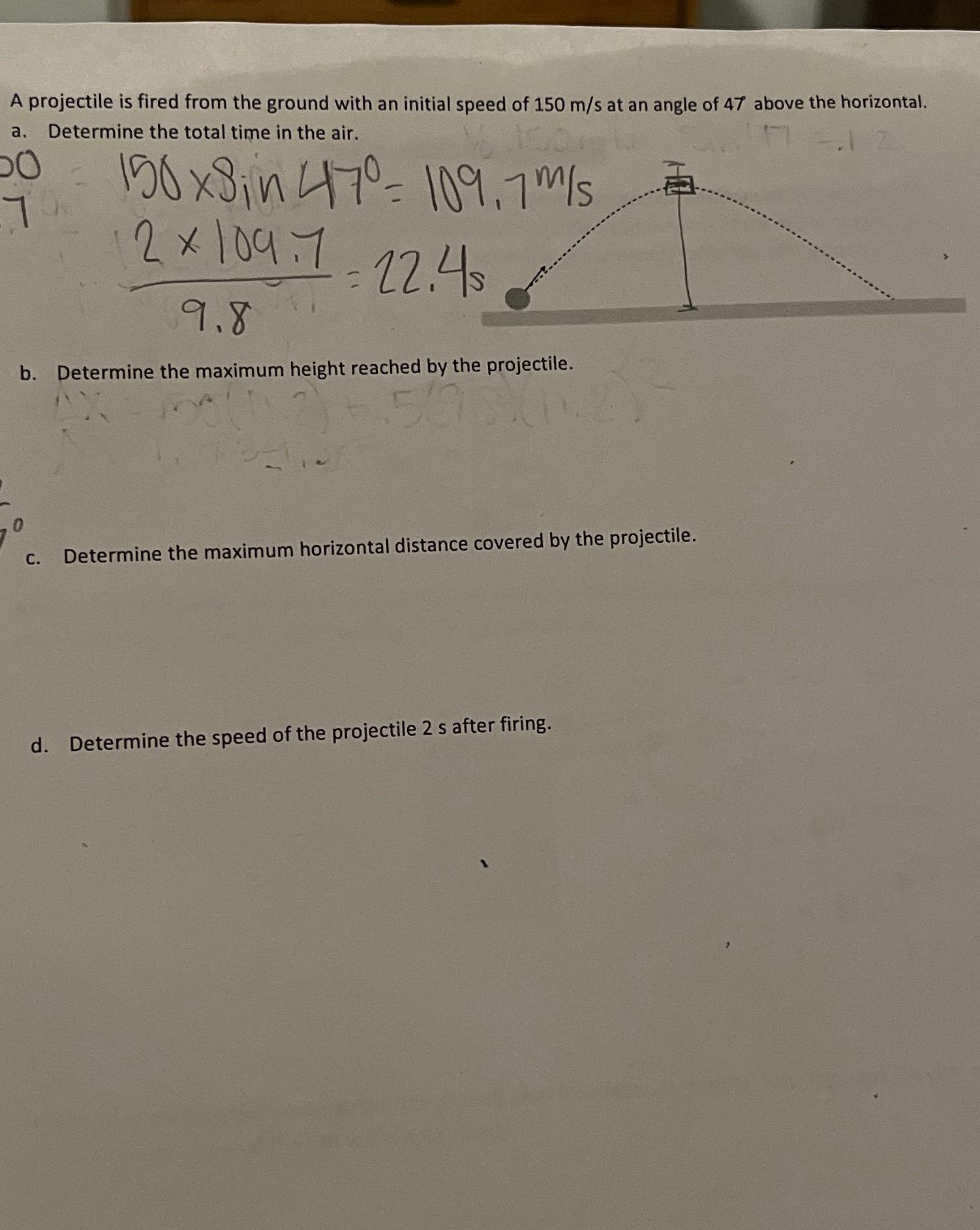Solved What is the maA projectile is fired from the ground | Chegg.com