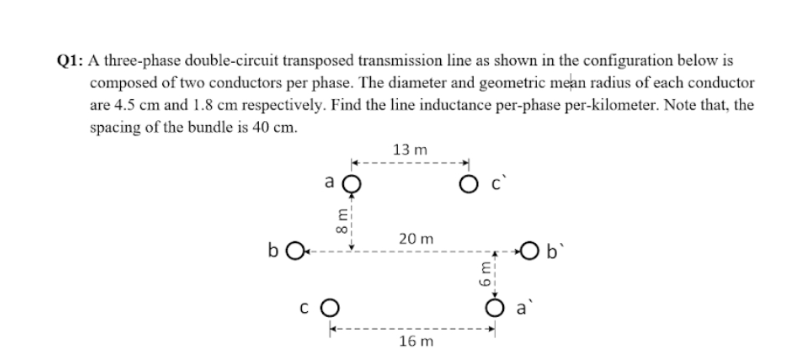 Solved Q1: A three-phase double-circuit transposed | Chegg.com