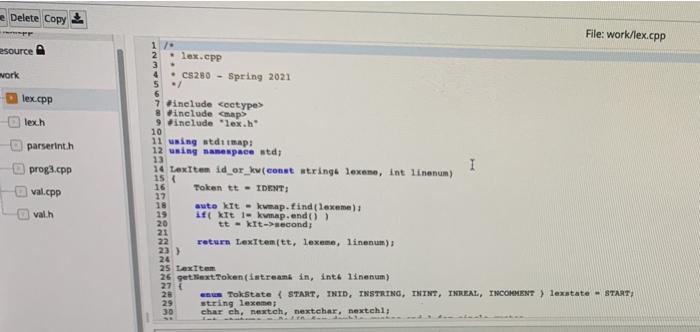 i have included the lex.cpp,lex.h, and parseInt.h | Chegg.com