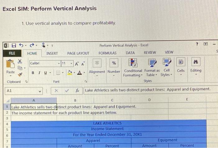 Solved Excel SIM: Perform Vertical Analysis 1. Use vertical | Chegg.com
