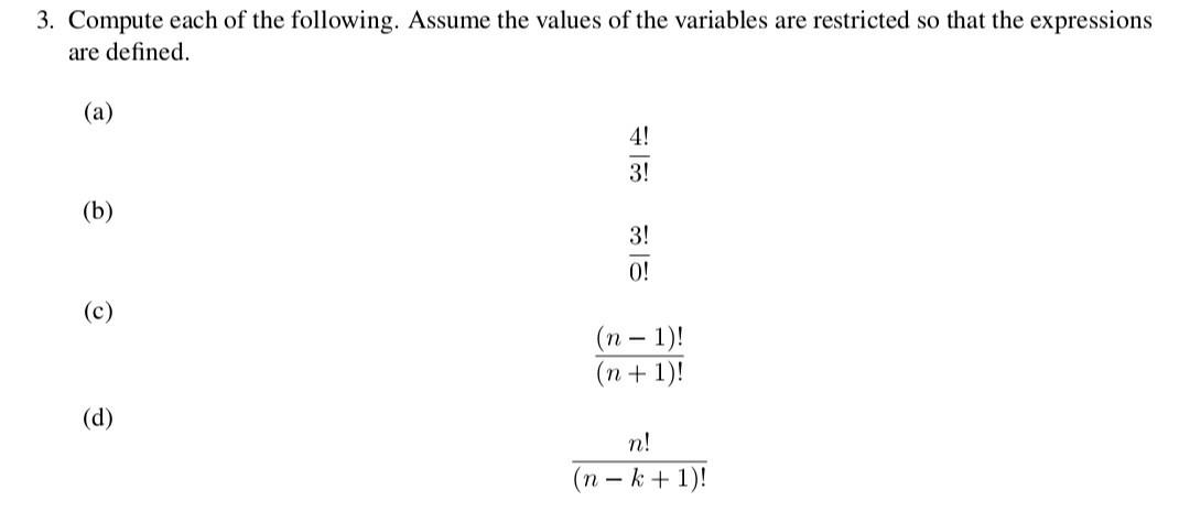 Solved 3. Compute each of the following. Assume the values | Chegg.com
