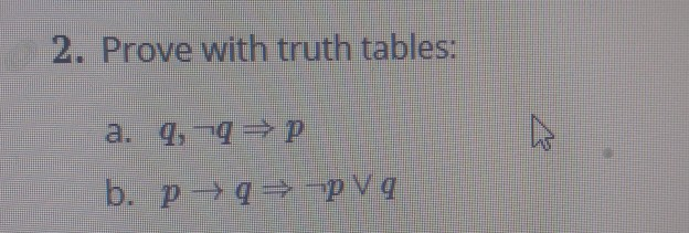 Solved 2. Prove with truth tables: a. q.79=> P b. p q => pvq | Chegg.com