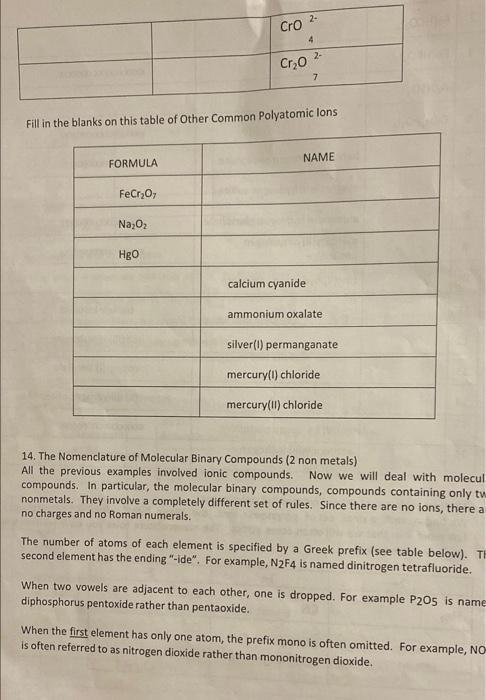 Solved Cro 2- 4 2- Cro 7 Fill in the blanks on this table of | Chegg.com