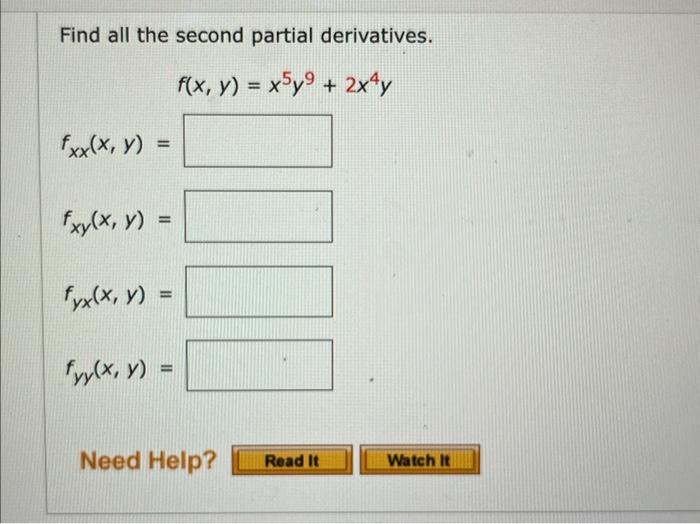Solved Find all the second partial derivatives. | Chegg.com