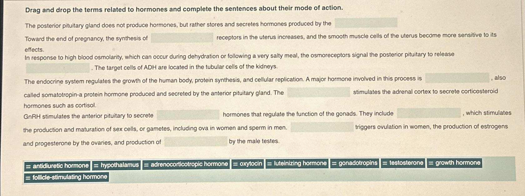 Solved Drag And Drop The Terms Related To Hormones And