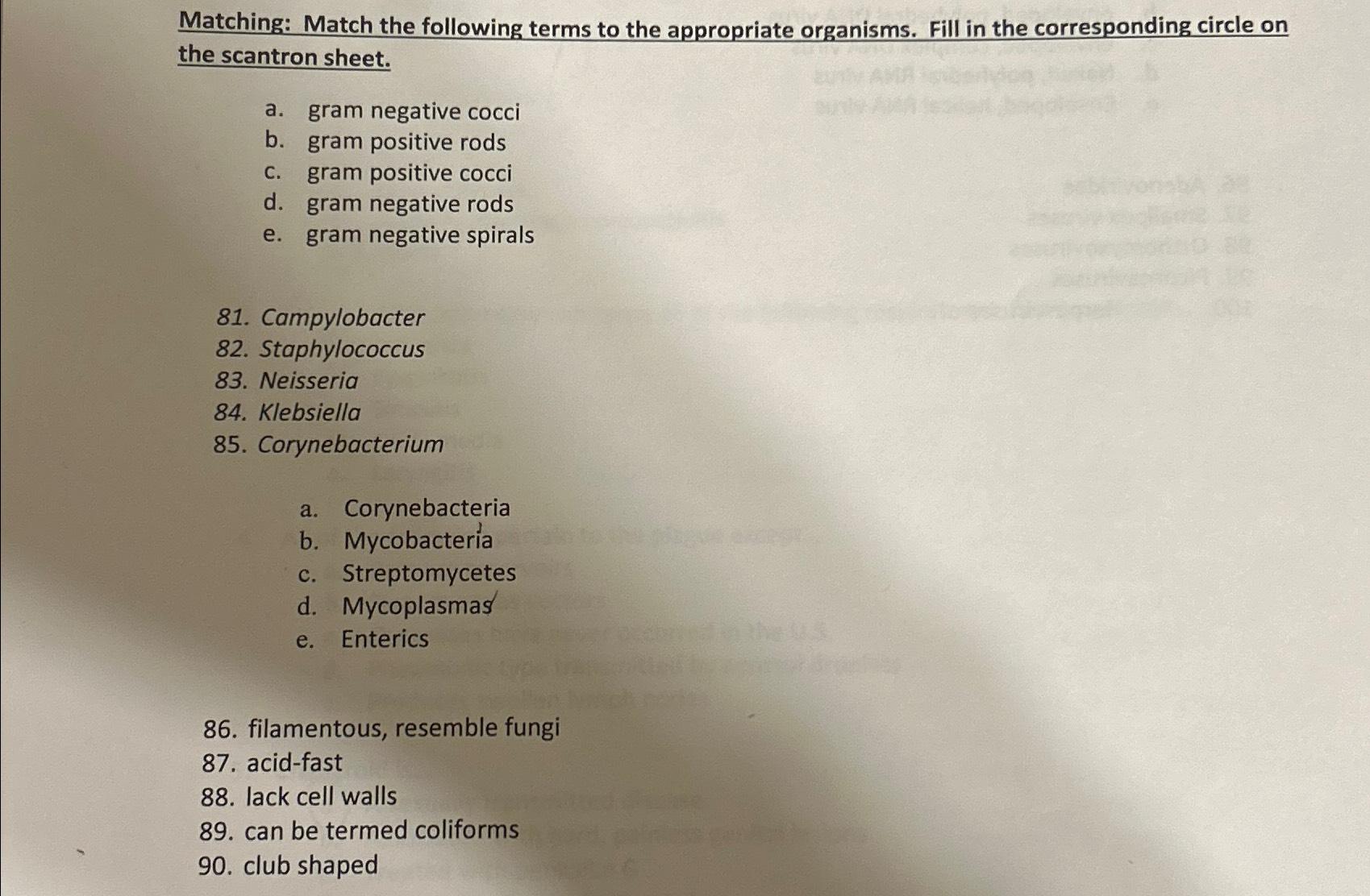 Solved Matching: Match the following terms to the | Chegg.com