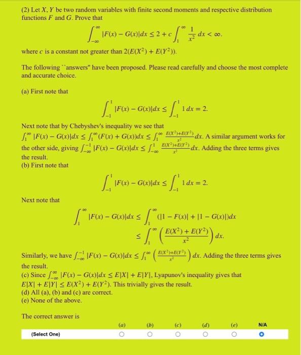 Solved (2) Let X,Y be two random variables with finite | Chegg.com