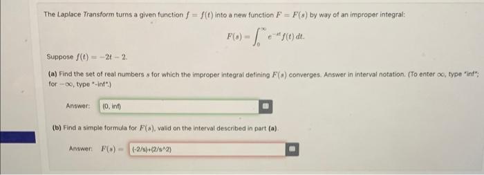 Solved The Laplace Transform turns a given function f=f(t) | Chegg.com