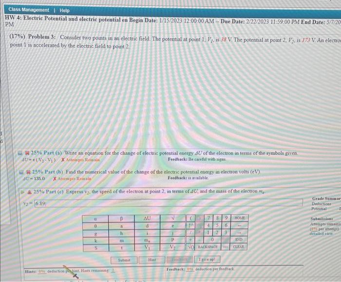 Solved 17\%) Problem 3: Consider two points in an electric | Chegg.com