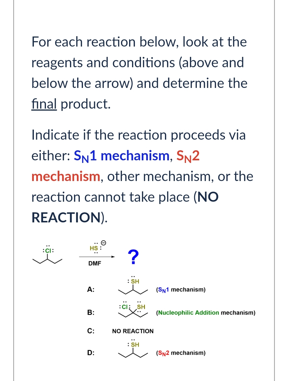 Solved For each reaction below, look at the reagents and | Chegg.com