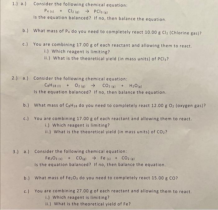 Solved 1.) a.) Consider the following chemical equation: P4( | Chegg.com
