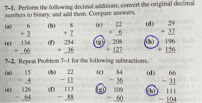 Solved 29 7-1. Perform the following decimal additions, | Chegg.com