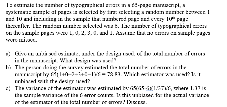 Solved To ﻿estimate the number of ﻿typographical errors | Chegg.com